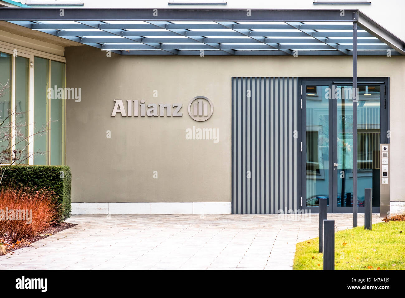 MUNICH / GERMANY - FEBRUARY 16 2018: The Allianz headquarters are ...