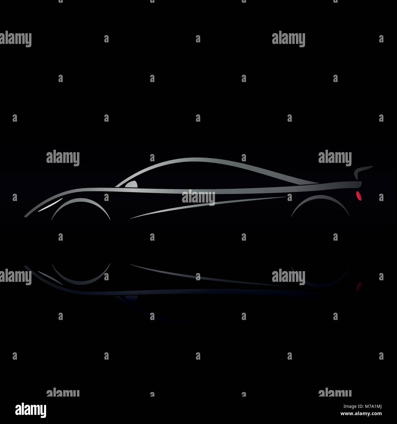 Sports car logo design on black background with reflection. Vector ...