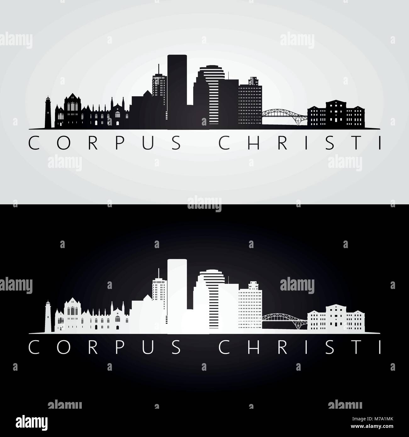 Corpus Christi usa skyline and landmarks silhouette, black and white ...