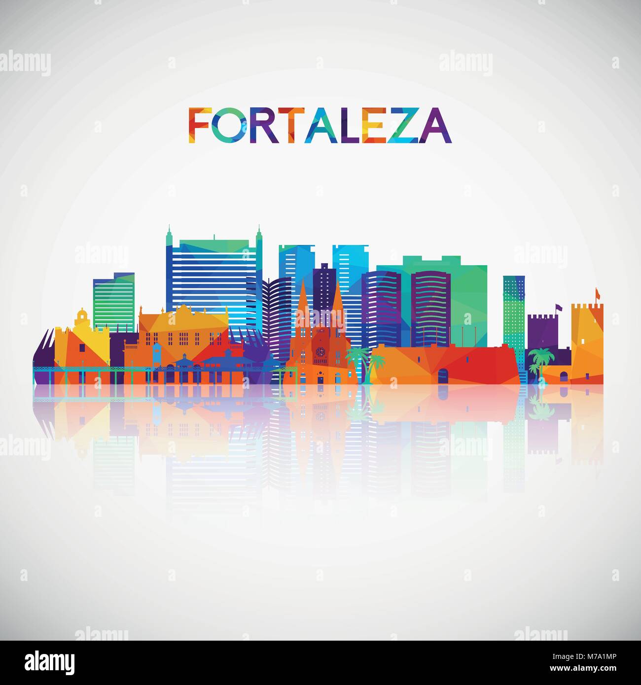 Fortaleza skyline silhouette in colorful geometric style. Symbol for ...