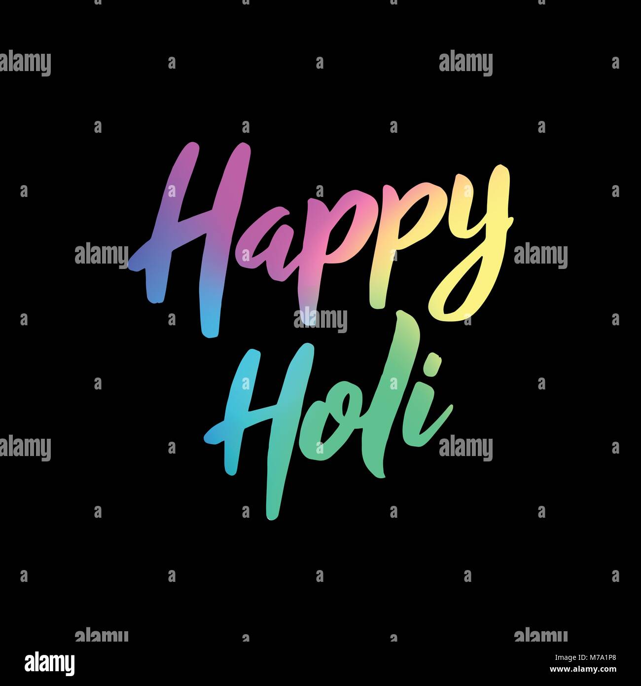 Happy Holi. Colorful hand drawn lettering phrase on black background ...