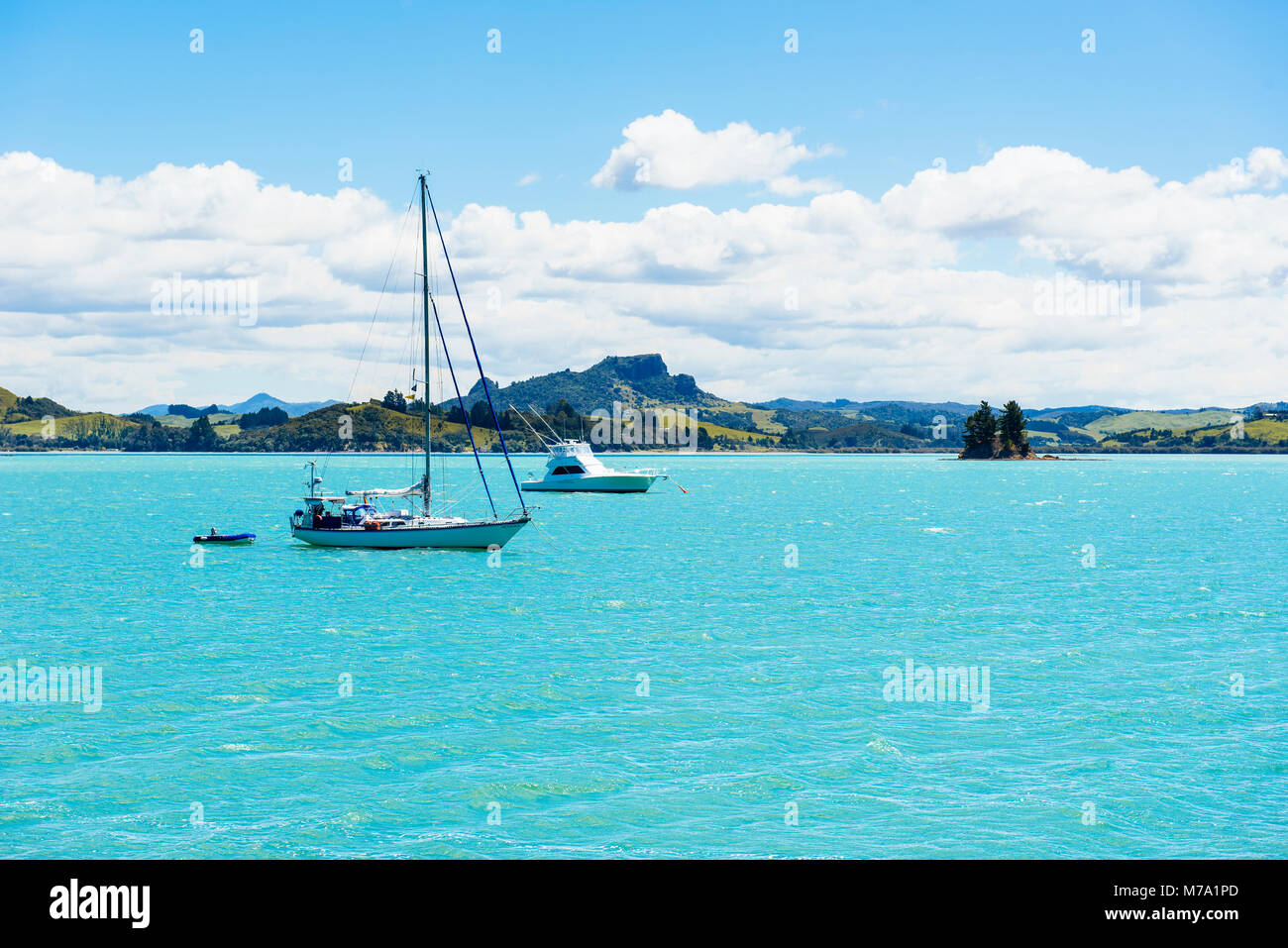 Boats at anchor in Whangaroa Harbour, North Island, New Zealand Stock ...