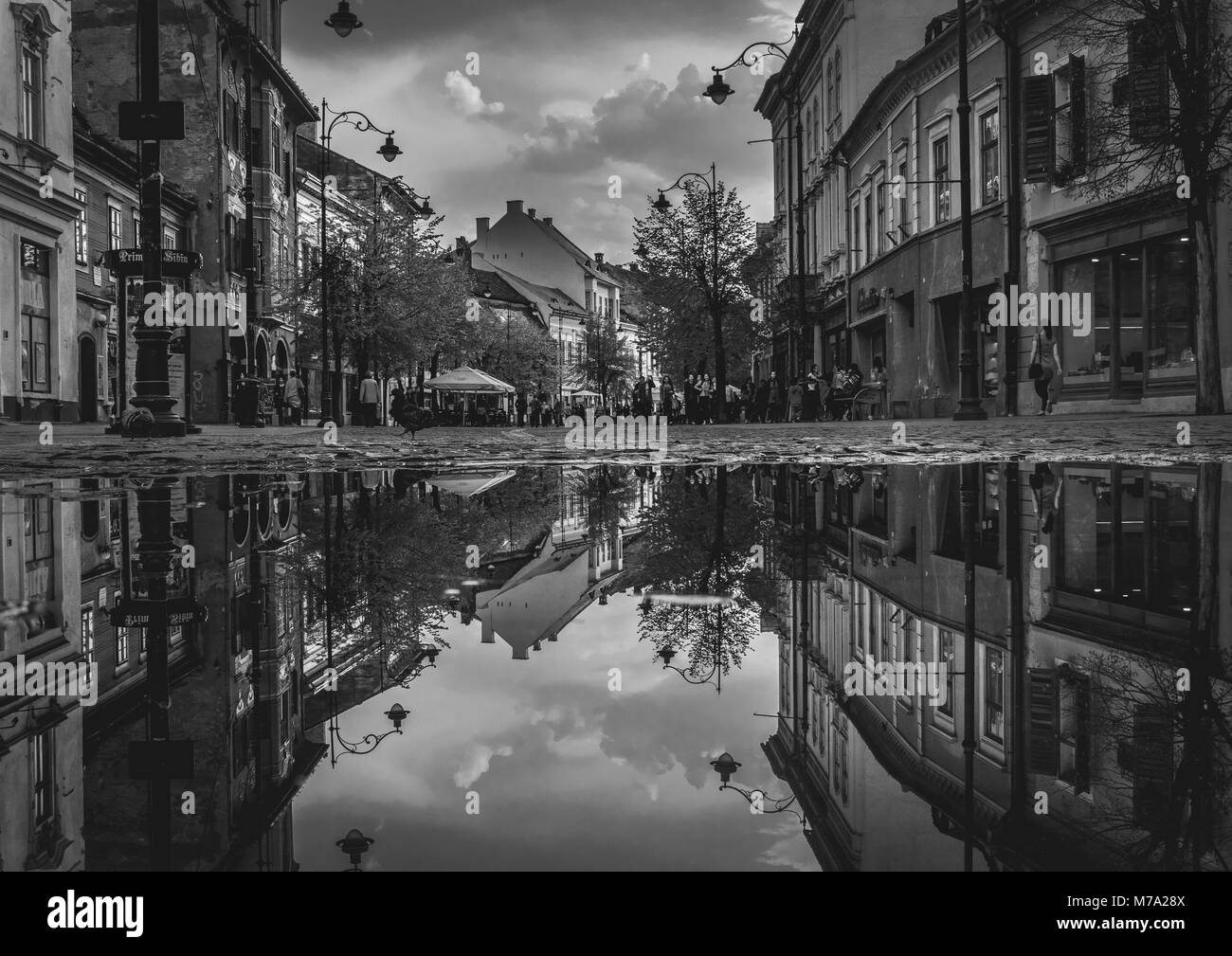 Reflection of a street in Sibiu, Romania Stock Photo - Alamy