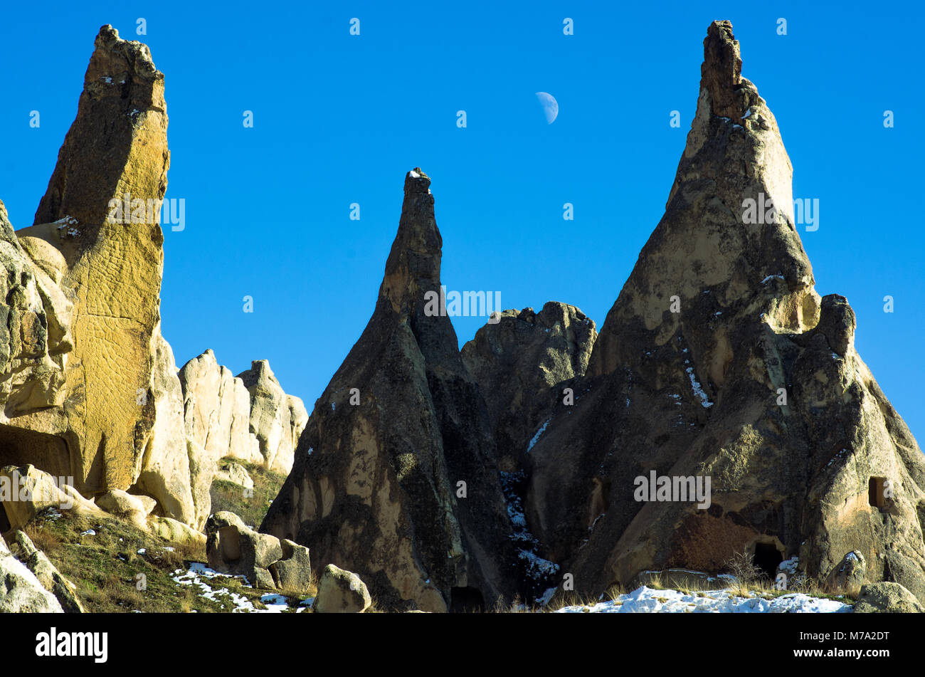 Moon and lunar landscape of Cappadocia, Turkey Stock Photo - Alamy