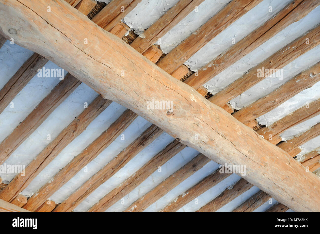 Detail of the sleeping quarters roof of the garrison of the rebuilt ...