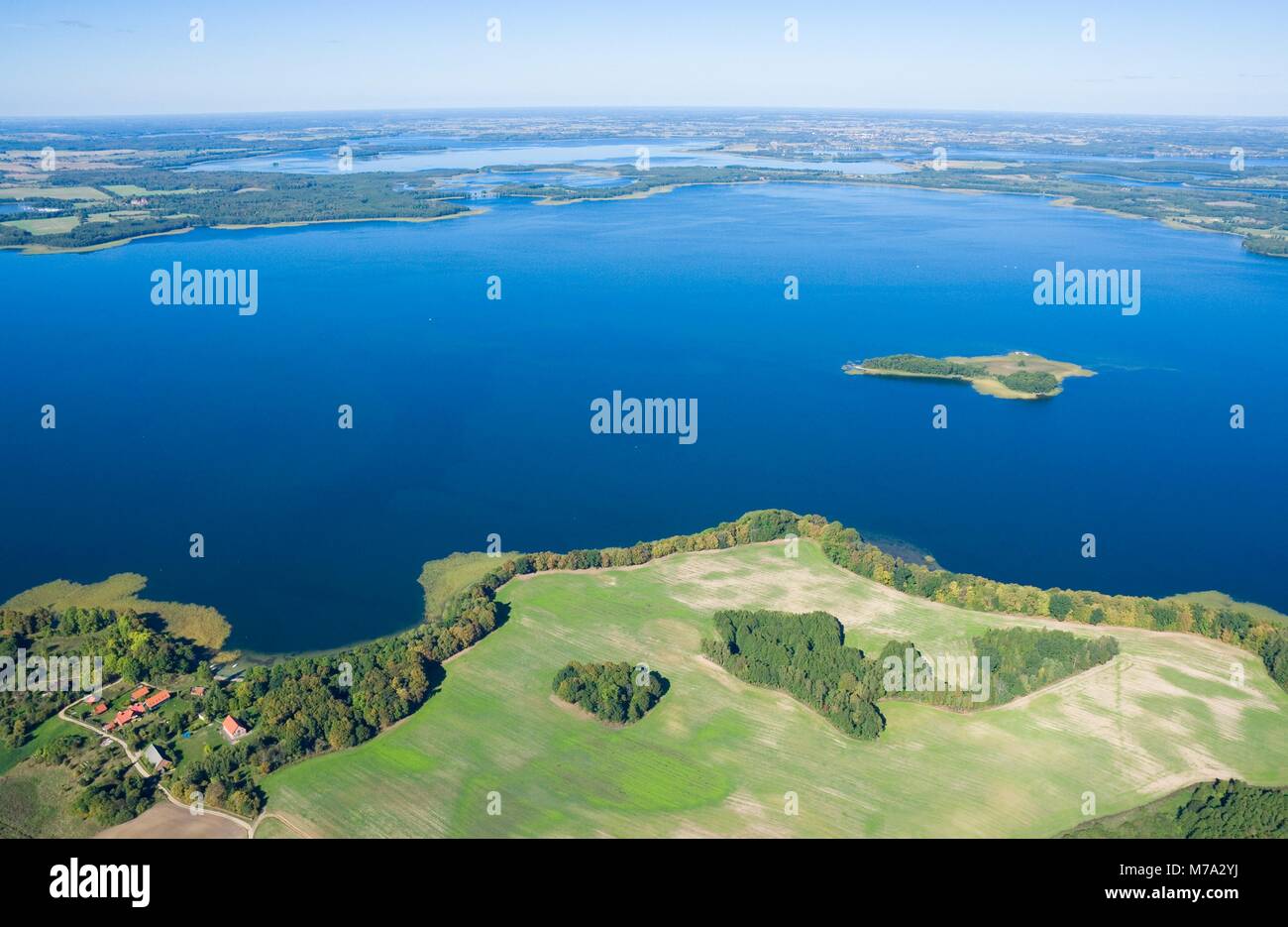 Aerial view of beautiful landscape of Mazury, Poland - island Poganckie ...