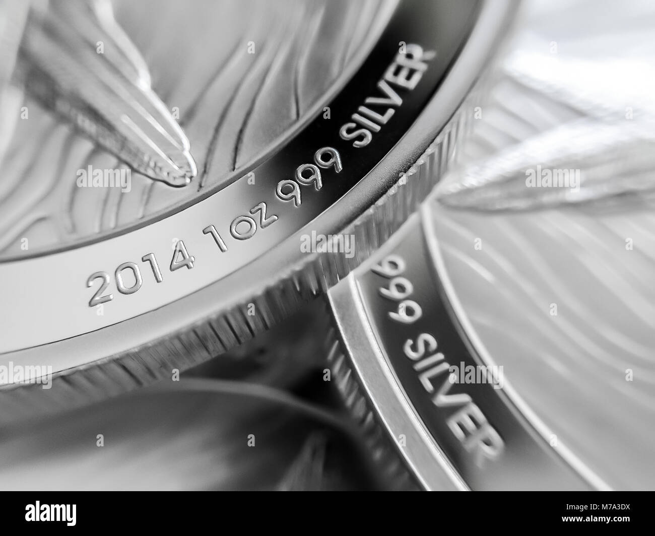 Macro close up of pure Silver Bullion coins Stock Photo - Alamy