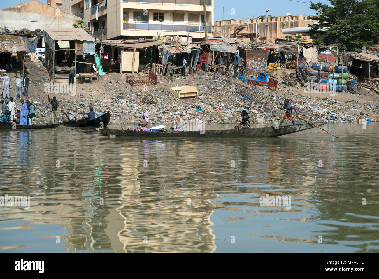 Passengers and cargo travelling by boat on the Niger River. Mopti, Mali ...