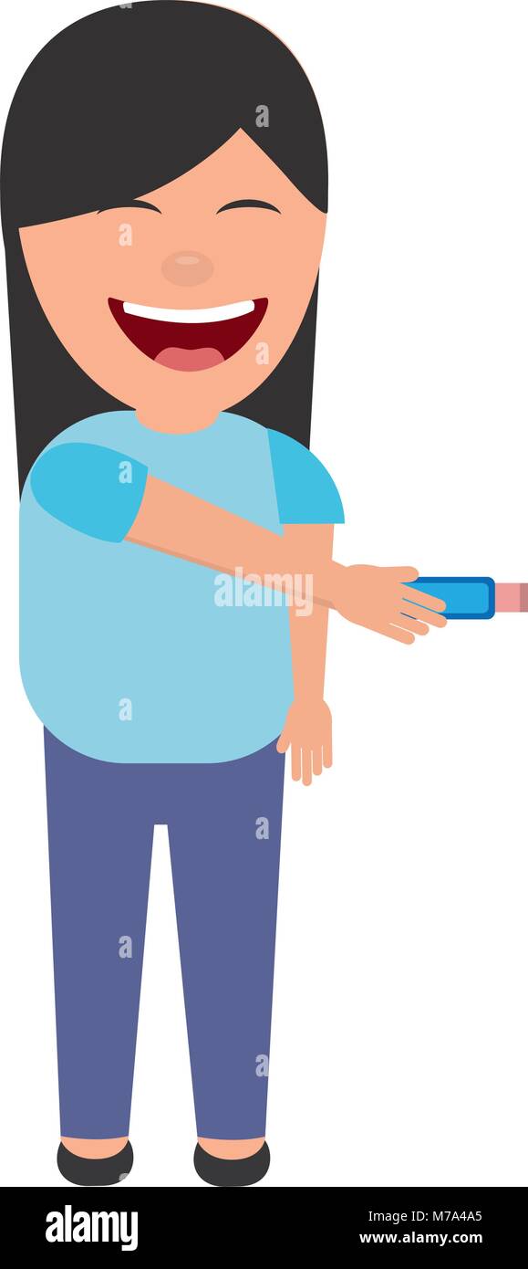 Woman smiling holding face Stock Vector Images - Alamy