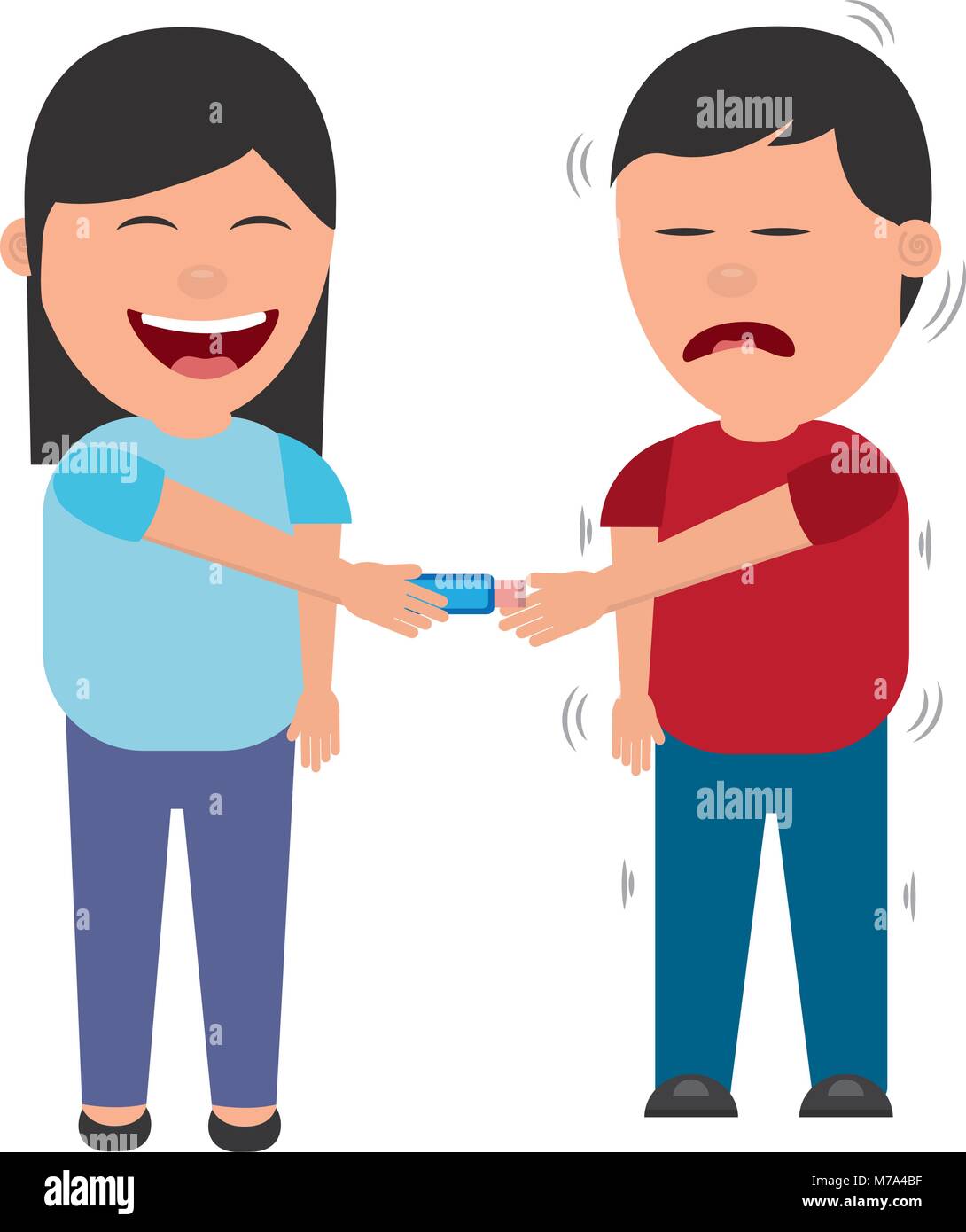 cartoon woman smiling and joke shocking man fools Stock Vector Image ...