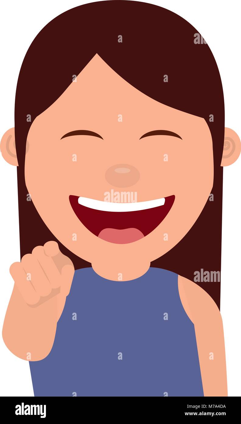 portrait cartoon smiling woman pointing gesture Stock Vector Image ...