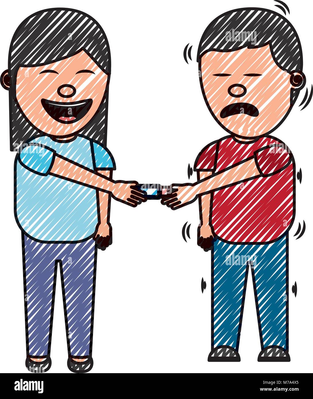 cartoon woman smiling and joke shocking man fools Stock Vector Image ...