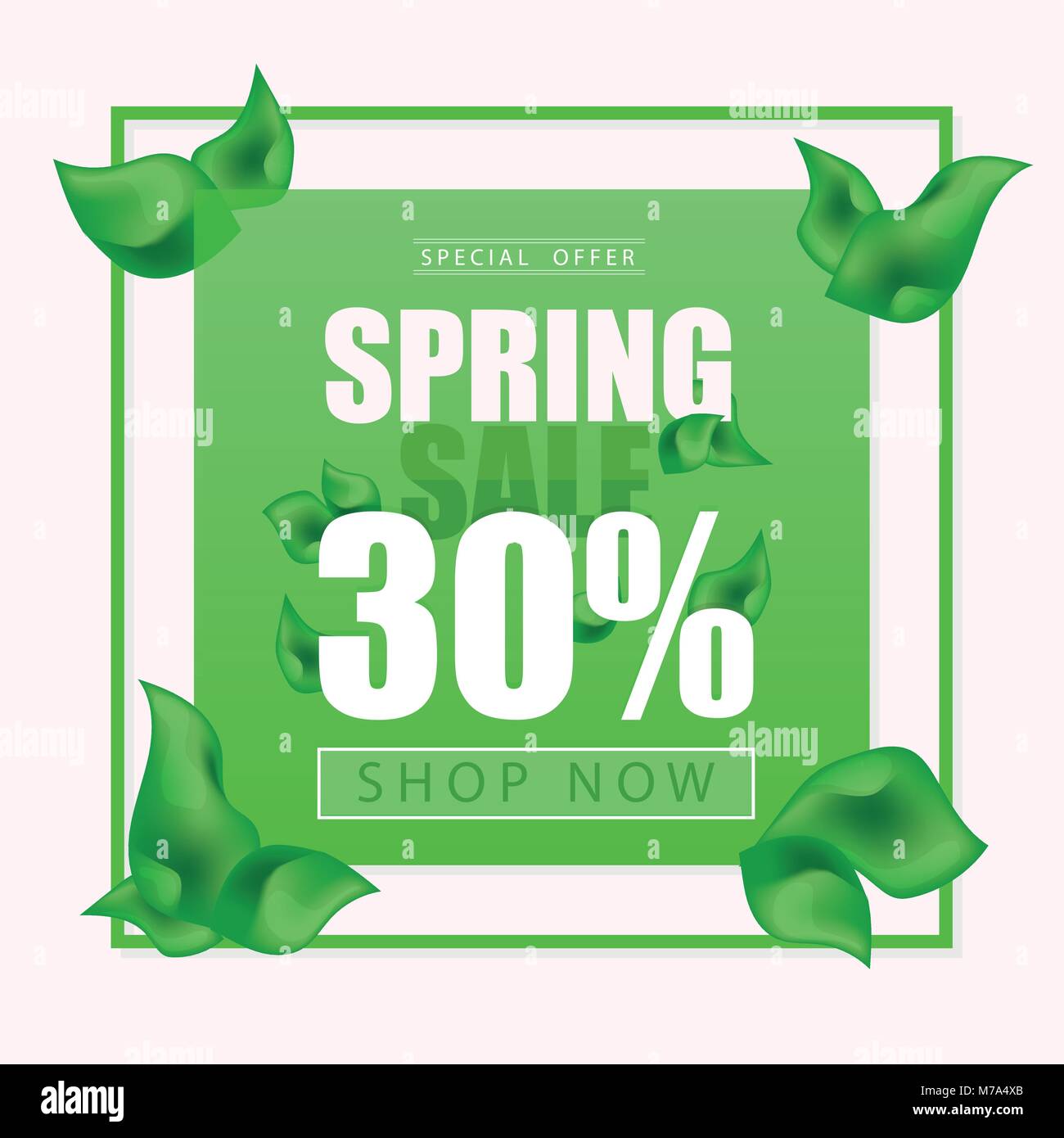 Advertisement - spring sale on background with leaves. Vector - green ...