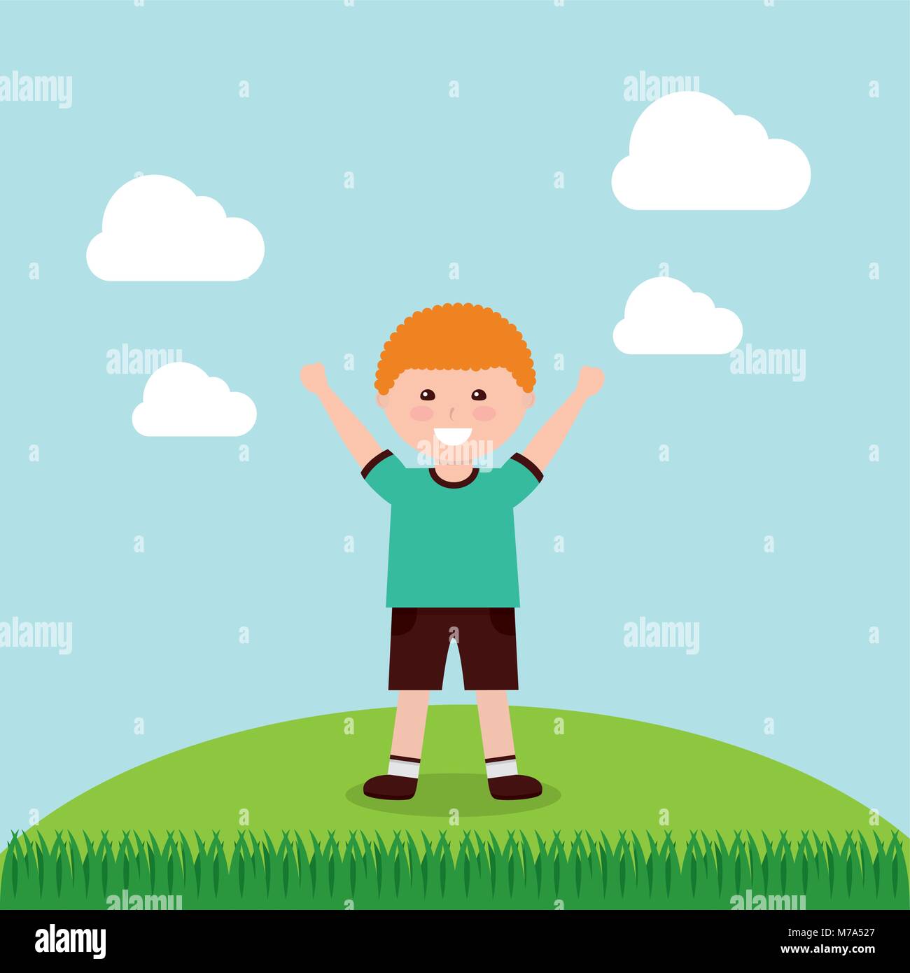 Cartoon boy raising hands Stock Vector Images - Alamy