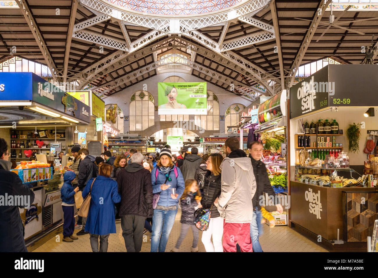 Valencia, Spain - February 24, 2018: People are shopping at the Central ...