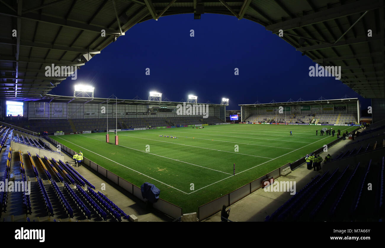 General view inside the Halliwell Jones Stadium before the Betfred ...