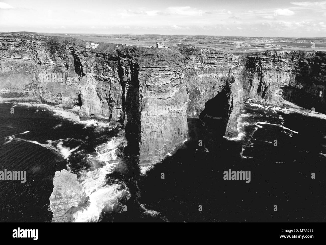 black and white landscape photograph from the cliffs of moher in county ...