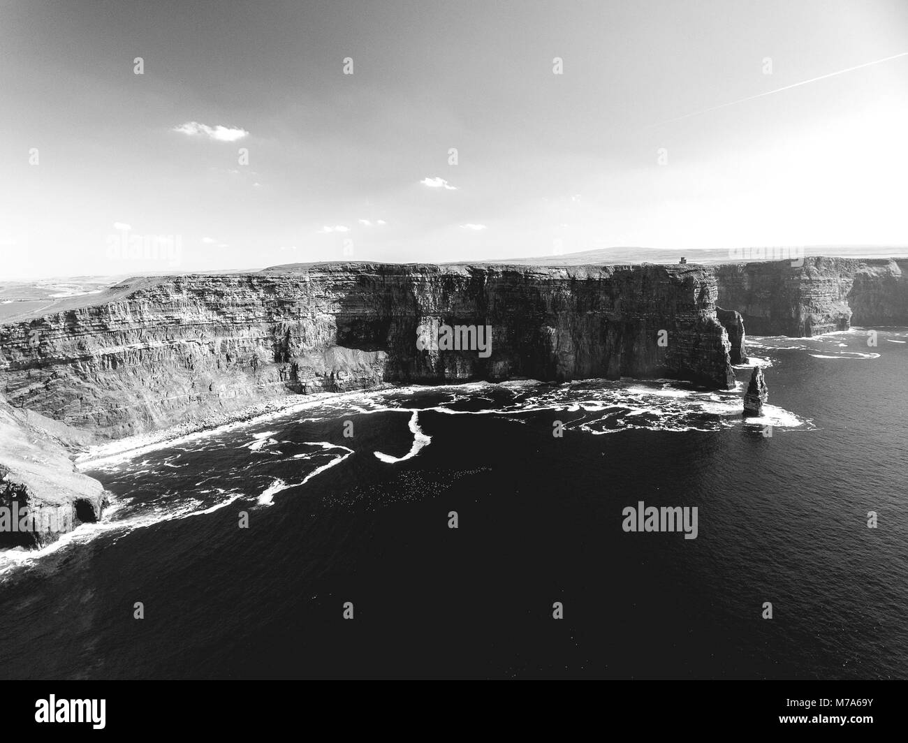 black and white landscape photograph from the cliffs of moher in county ...