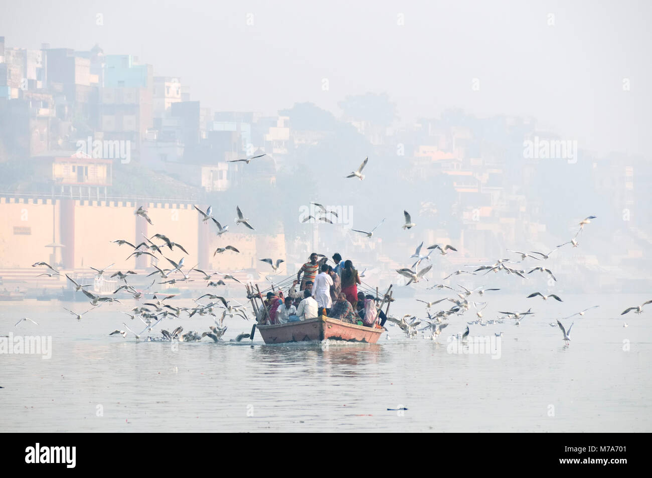Pilgrims on the Ganges river, Varanasi, India Stock Photo - Alamy