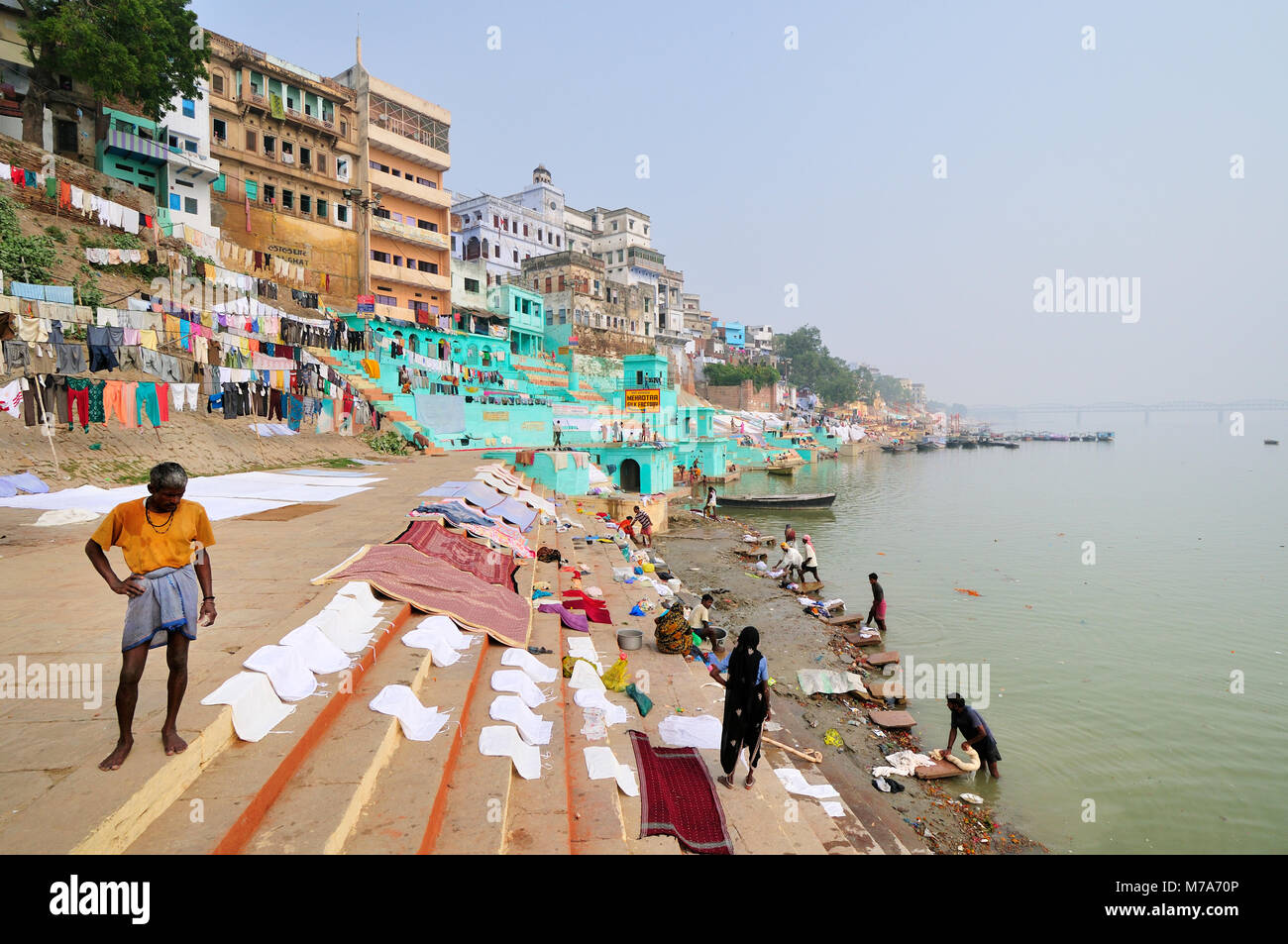 The ghats along the Ganges river banks, Varanasi, India Stock Photo - Alamy
