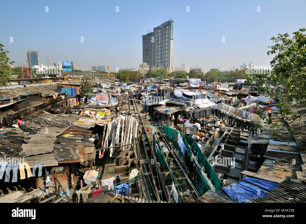 Dhobi Ghats of Mumbai, where indians make the laundry. It is an open ...