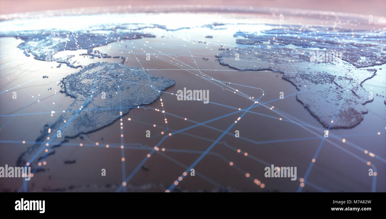 World map showing connections, illustration Stock Photo - Alamy