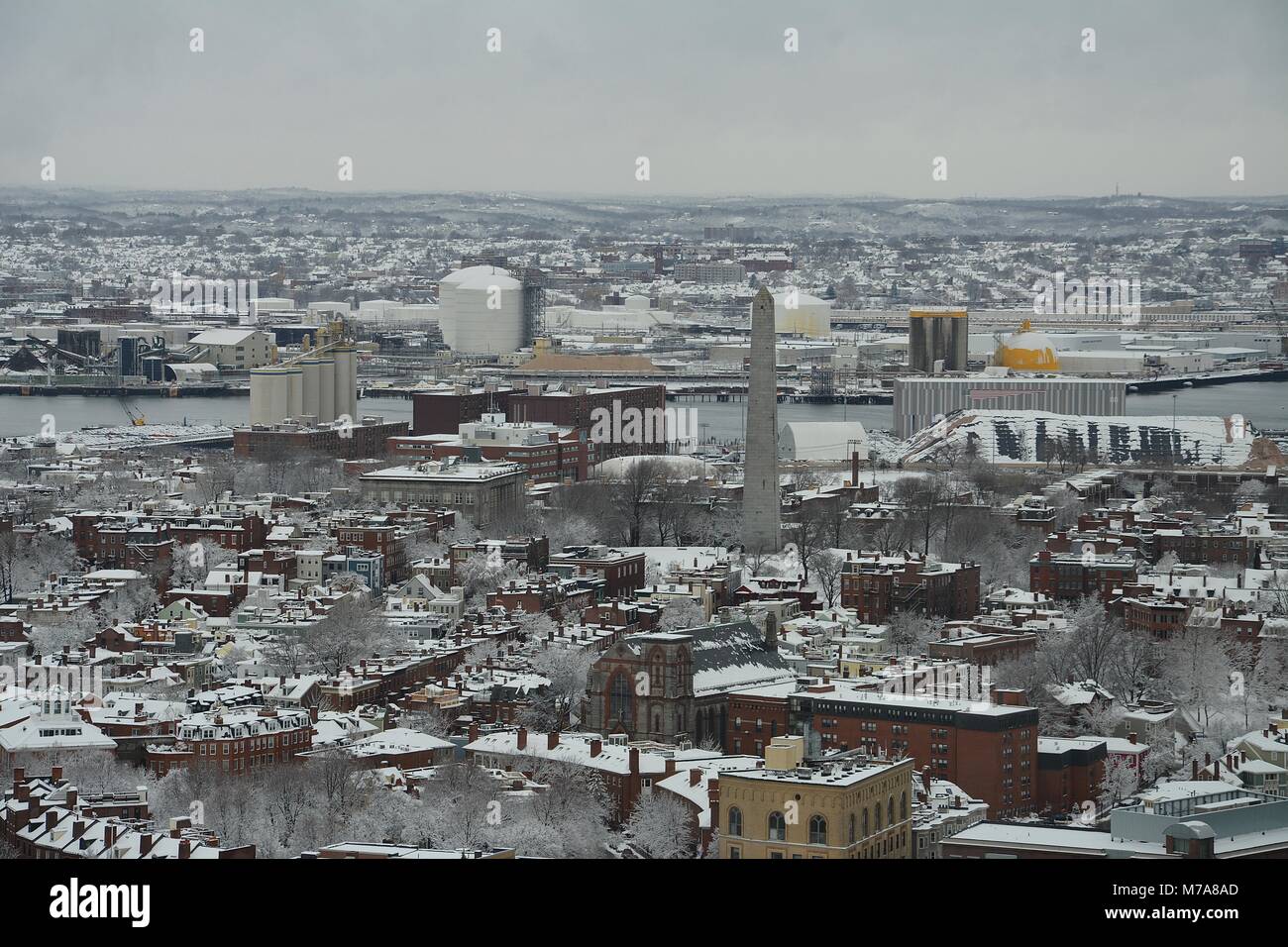 A snow covered Boston seen from above after a Winter Nor'Easter. Boston ...