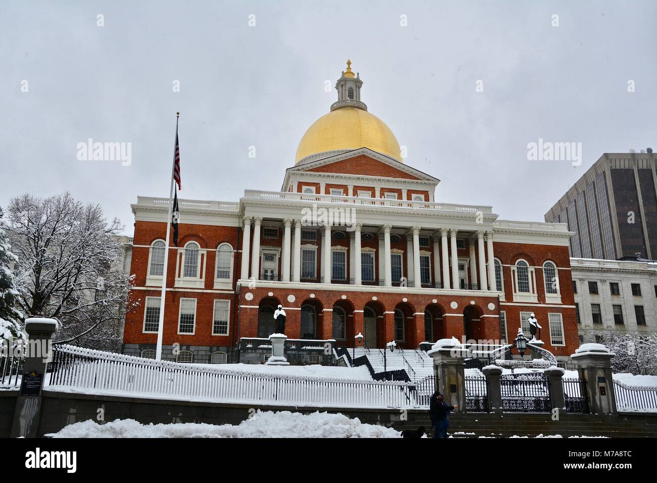 A snow covered Downtown Boston seen after a winter storm. Massachusetts ...