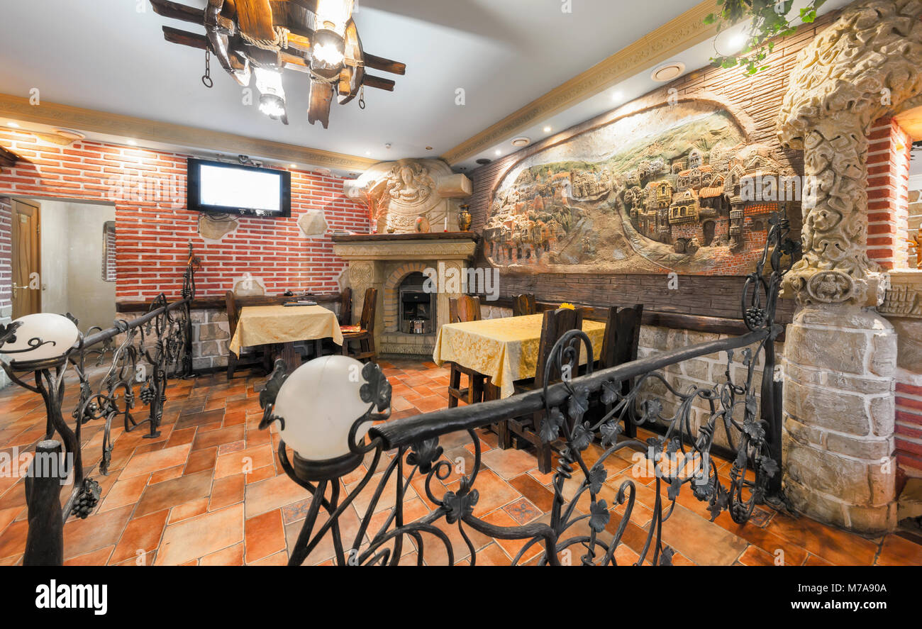MOSCOW - JULY 2014: Medieval interior of the restaurant Caucasian and ...