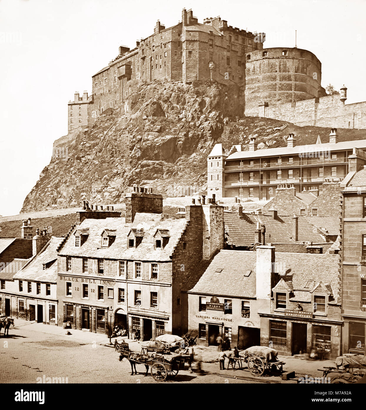 Edinburgh Castle and Grassmarket, Victorian period Stock Photo - Alamy