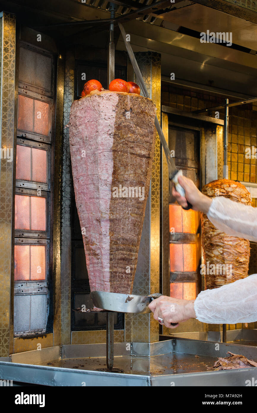 Traditional Turkish Doner Kebab on pole Stock Photo - Alamy