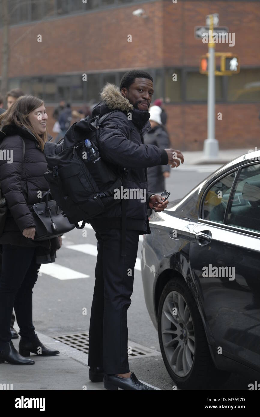 Micheal Luwoye arrives outside the AOL Build studios Featuring: Micheal ...