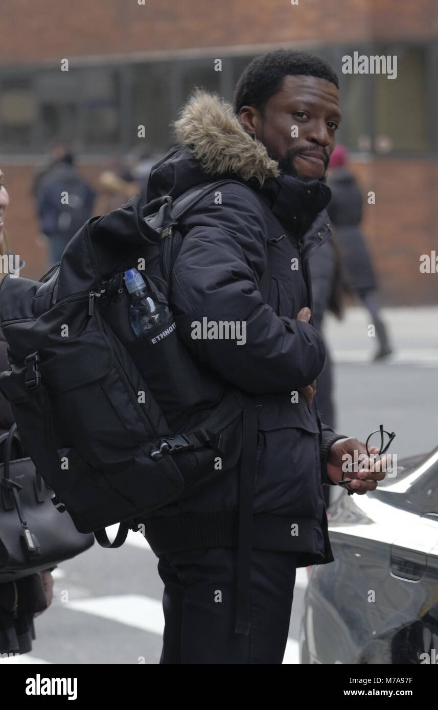 Micheal Luwoye arrives outside the AOL Build studios Featuring: Micheal ...