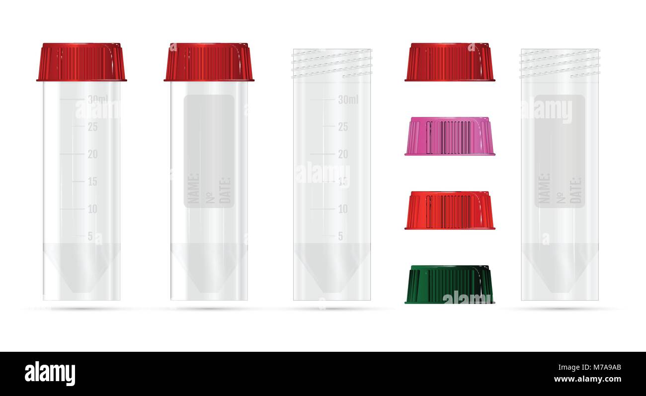 Sterile containers for analysis. Open and closed containers. Set of ...