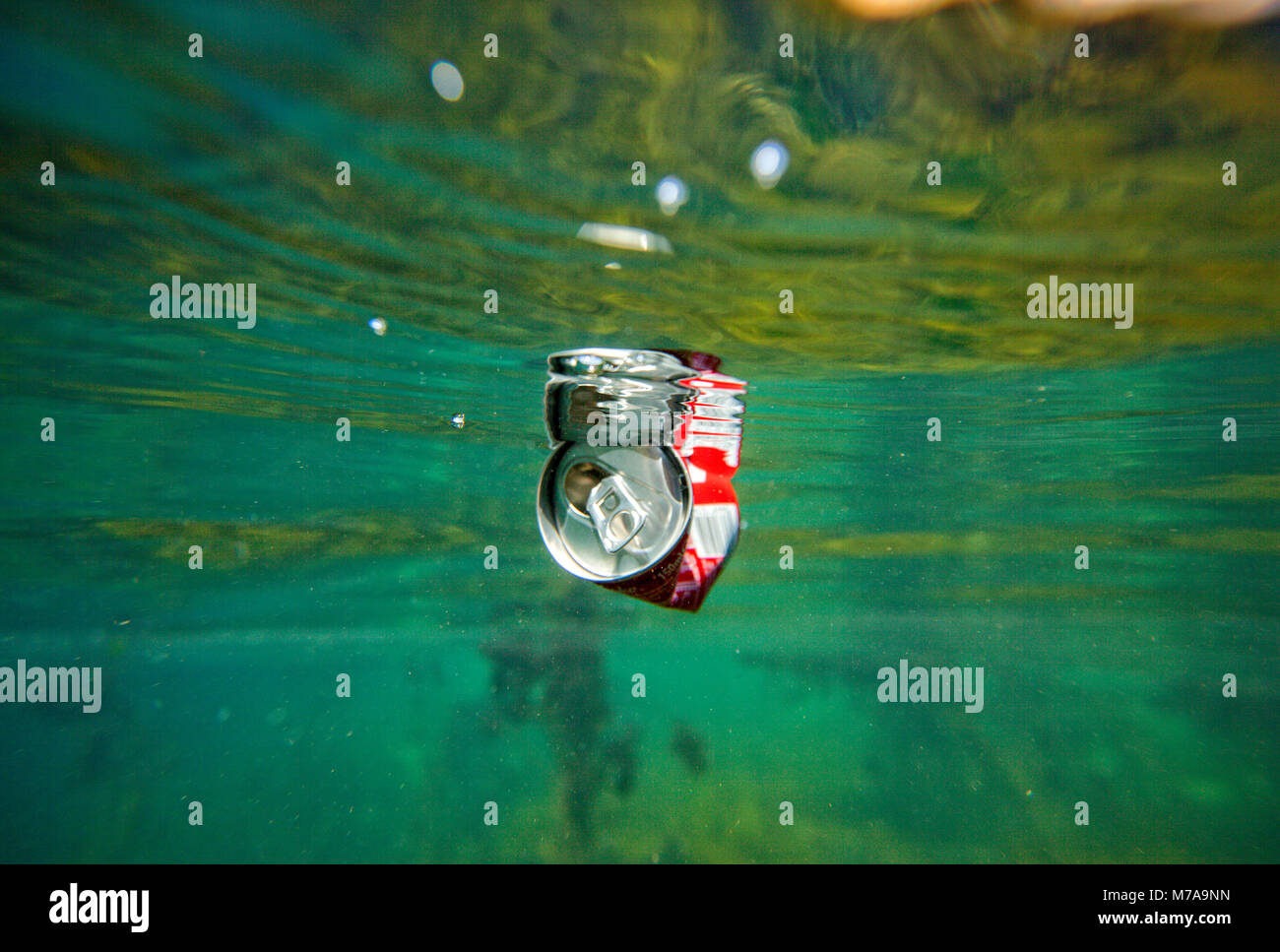 Trash floating on the Brittany shore line,Le Courégant, France. Water ...