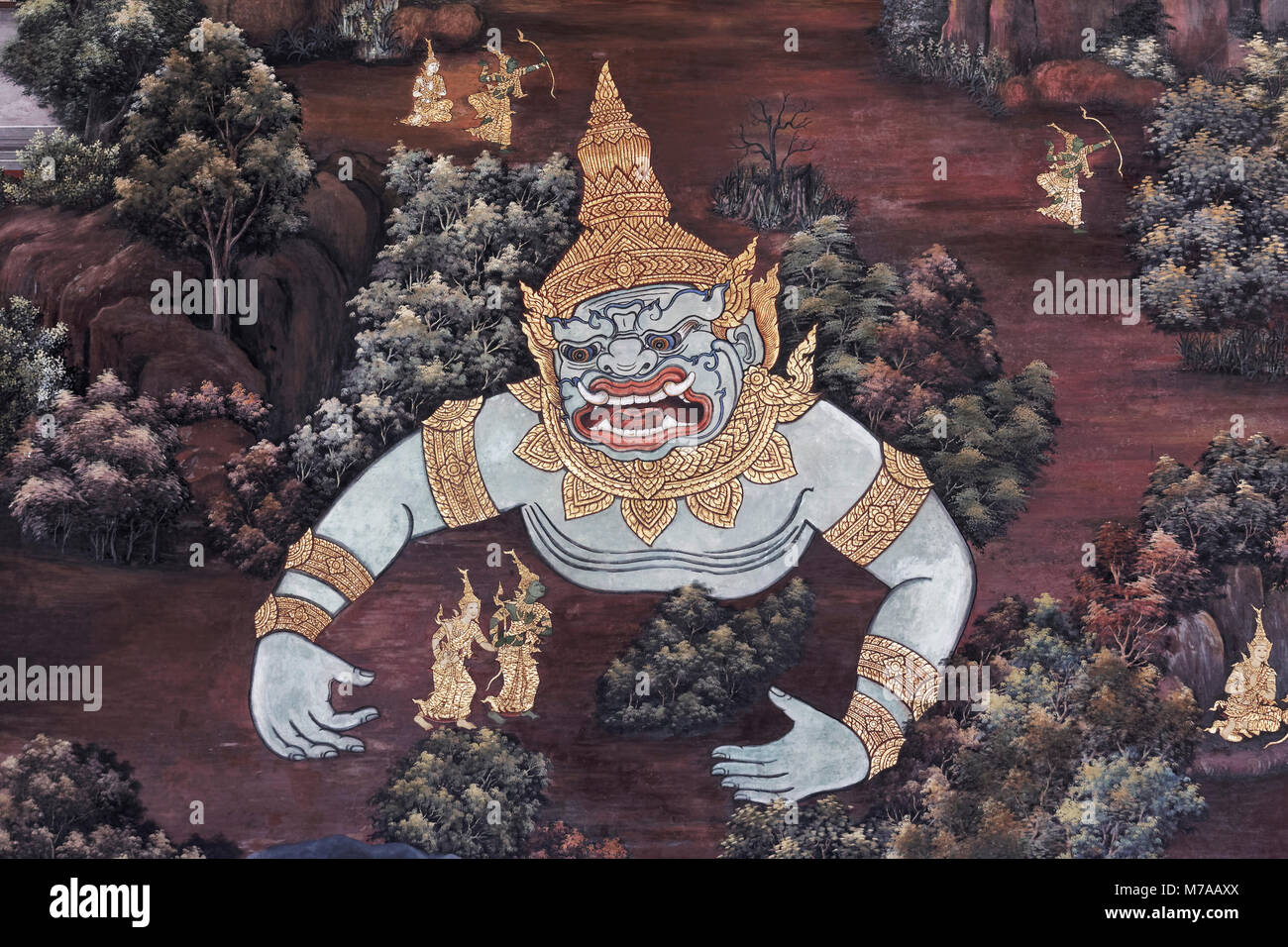 Demon King Thotsakan, figure from the Thai national epic Ramakia, wall ...