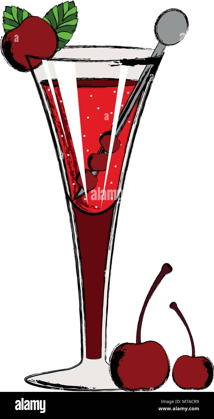 Red cocktail with cherries Stock Vector Image & Art - Alamy
