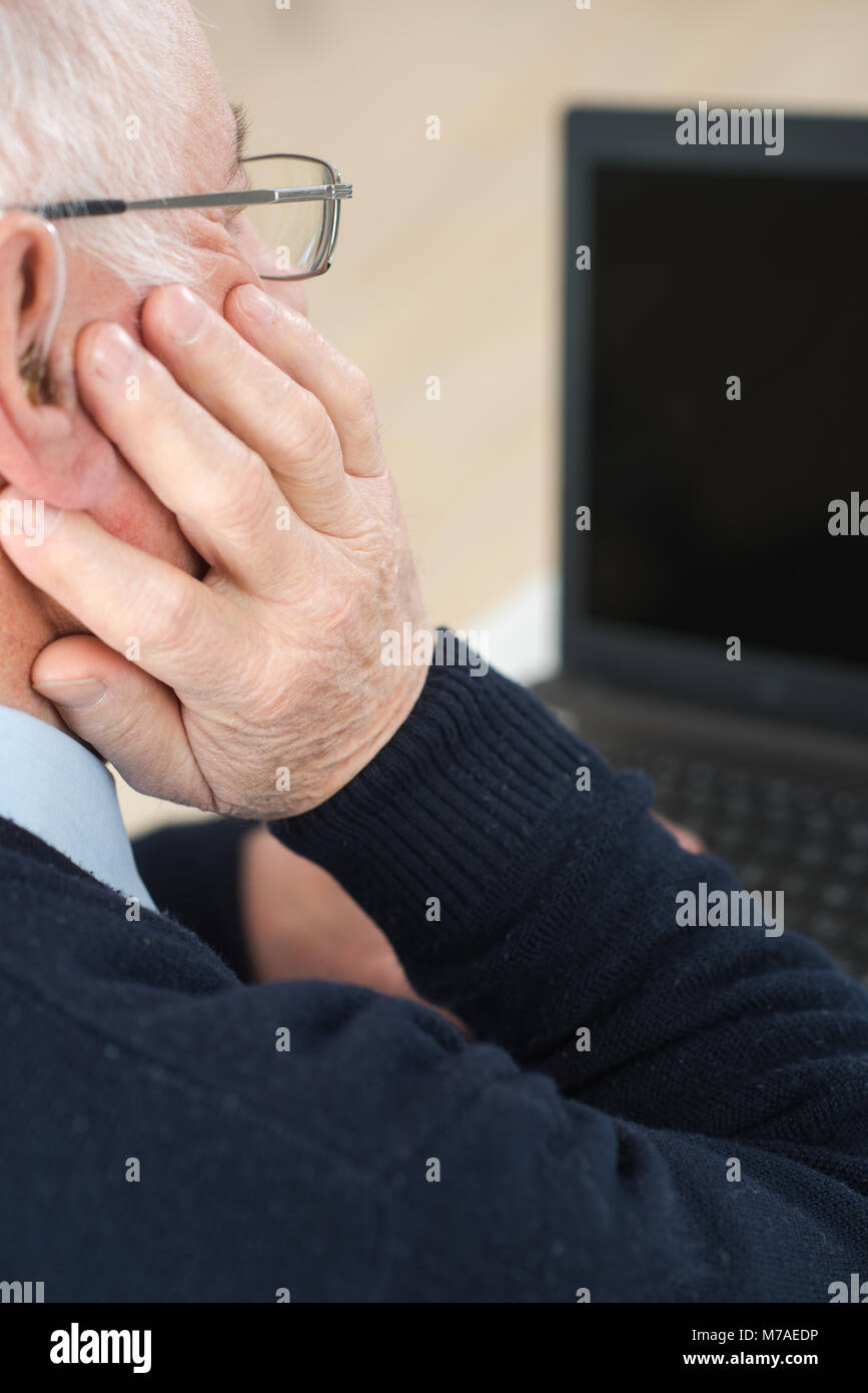 side view of sad senior man hand Stock Photo - Alamy