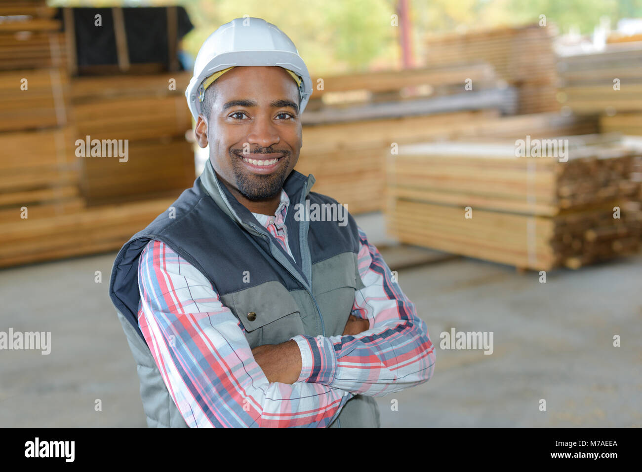 Portrait of man in wood yard Stock Photo - Alamy