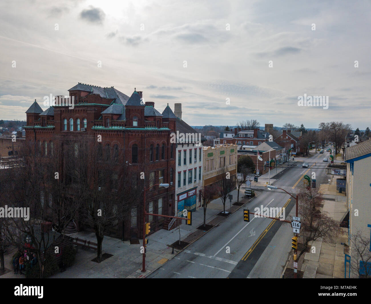 Aerial of Downtown Hanover, Pennsylvania next to the Square Stock Photo ...