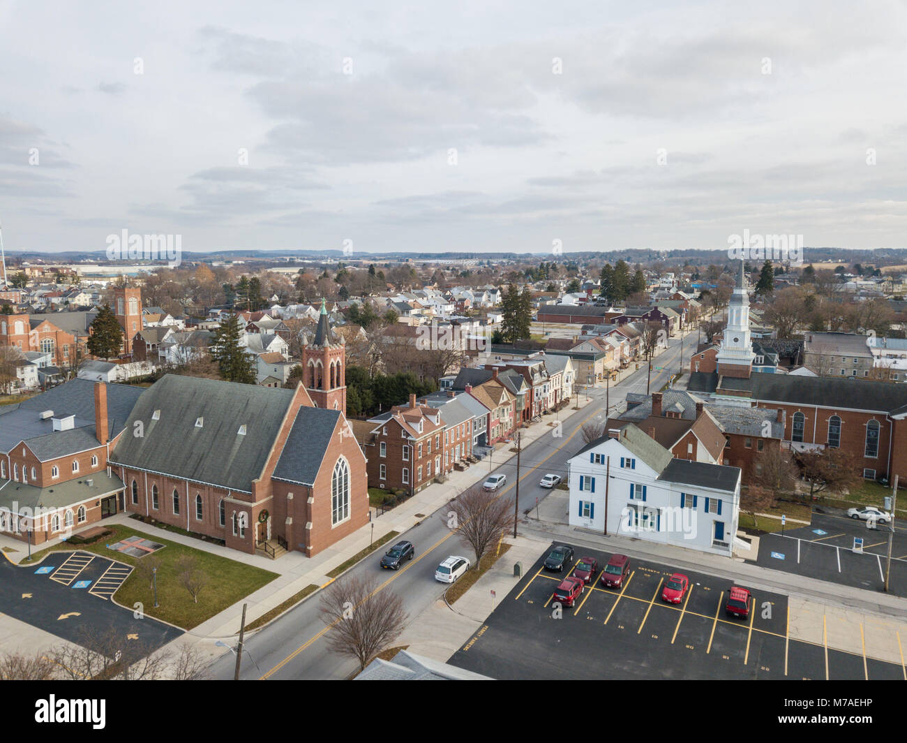 Aerial of Downtown Hanover, Pennsylvania next to the Square Stock Photo ...