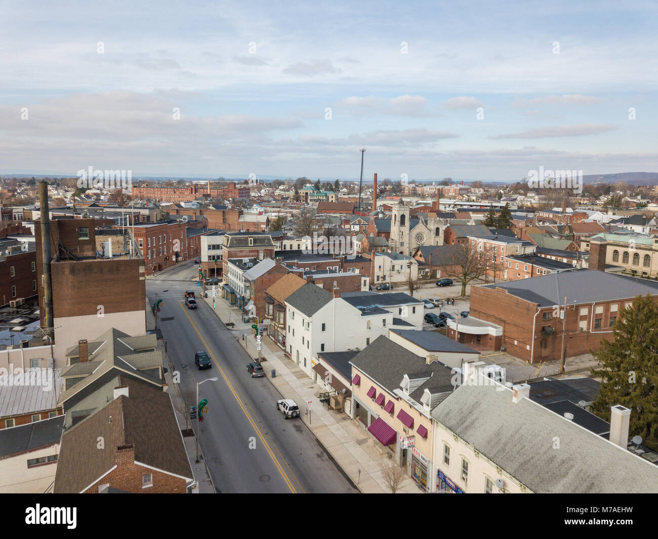 Aerial of Downtown Hanover, Pennsylvania next to the Square Stock Photo ...