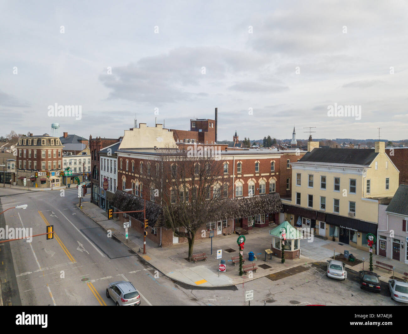 Aerial of Downtown Hanover, Pennsylvania next to the Square Stock Photo ...