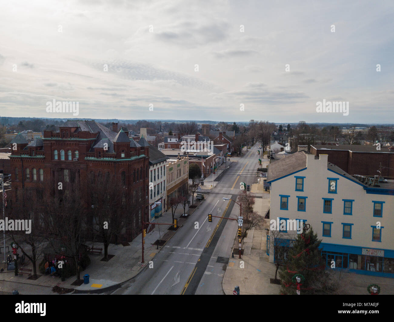 Aerial of Downtown Hanover, Pennsylvania next to the Square Stock Photo ...