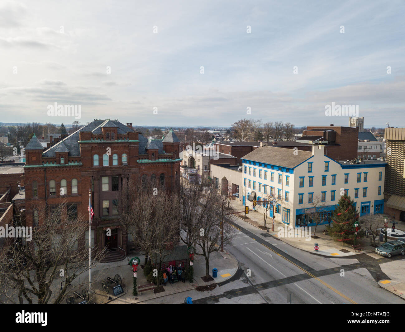 Aerial of Downtown Hanover, Pennsylvania next to the Square Stock Photo ...