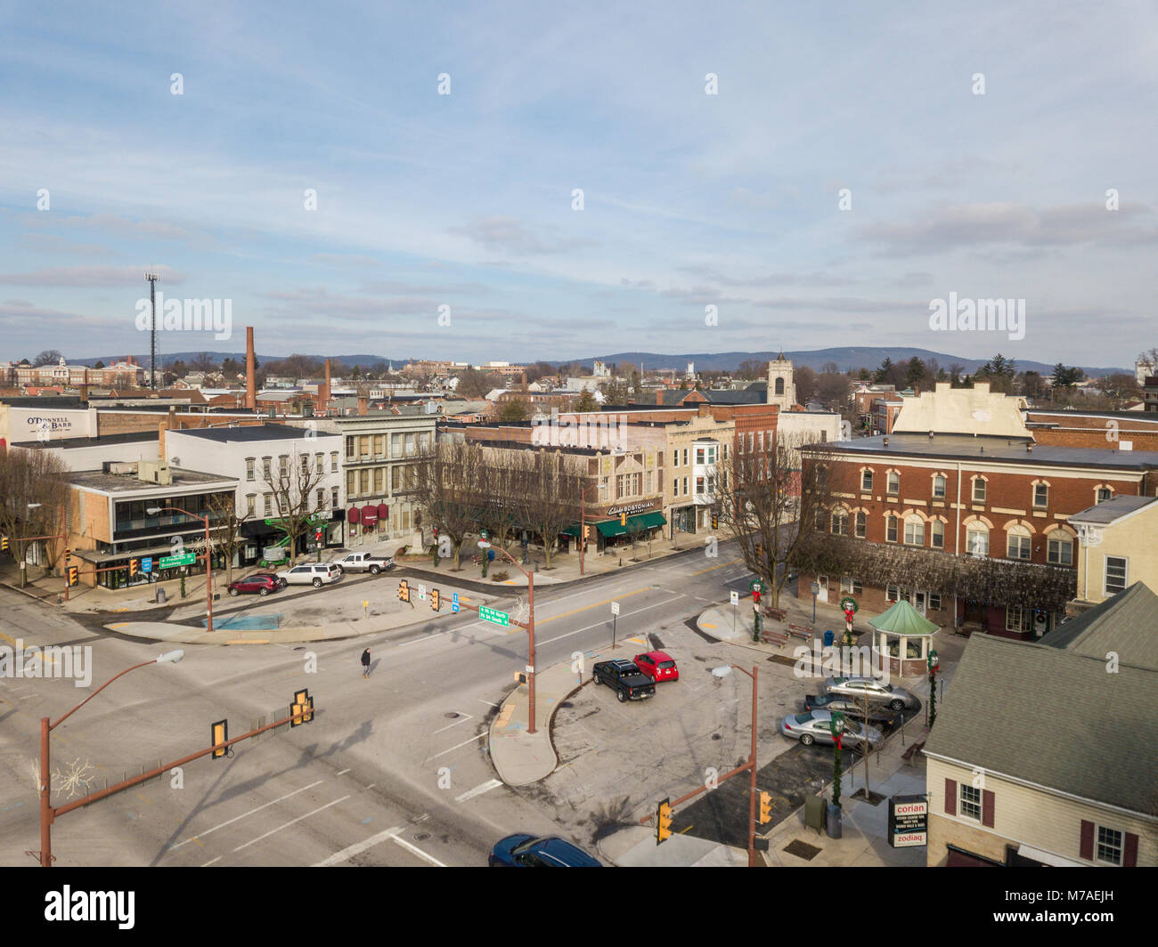 Aerial of Downtown Hanover, Pennsylvania next to the Square Stock Photo ...
