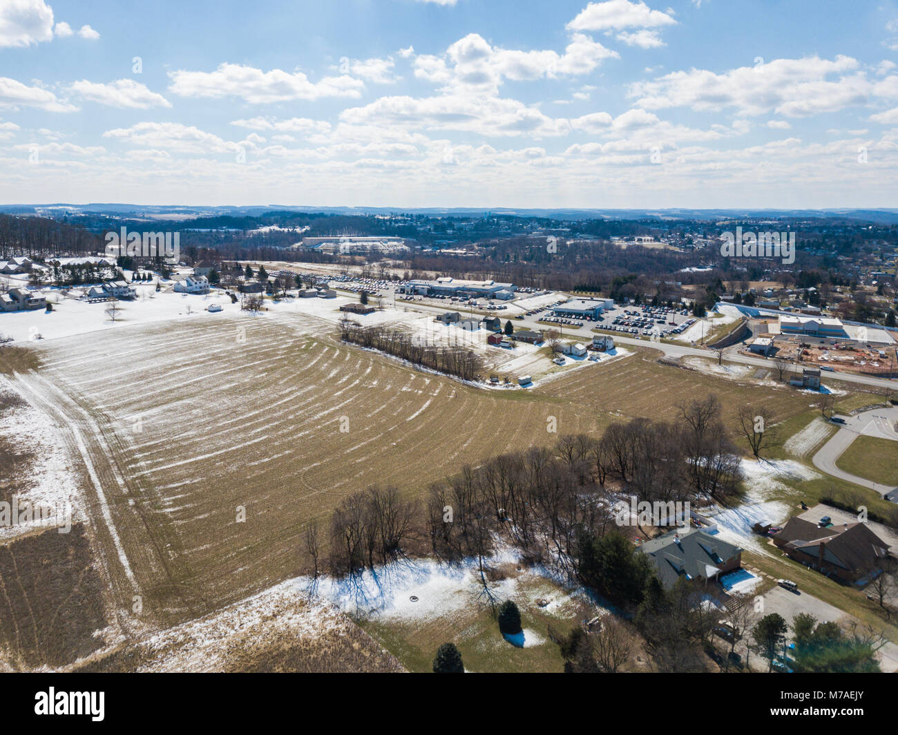 Aerial of Rural Farmland and Suburbs in Red Lion, Pennsylvania Stock ...