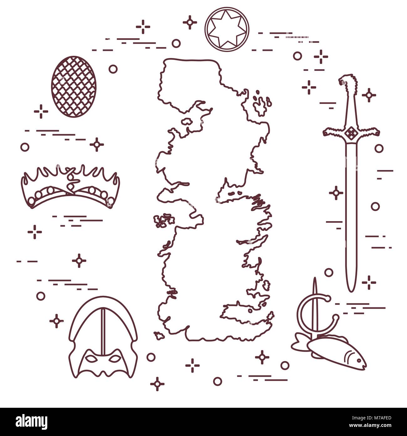 Symbols of the popular fantasy television series. Art and cinema theme ...