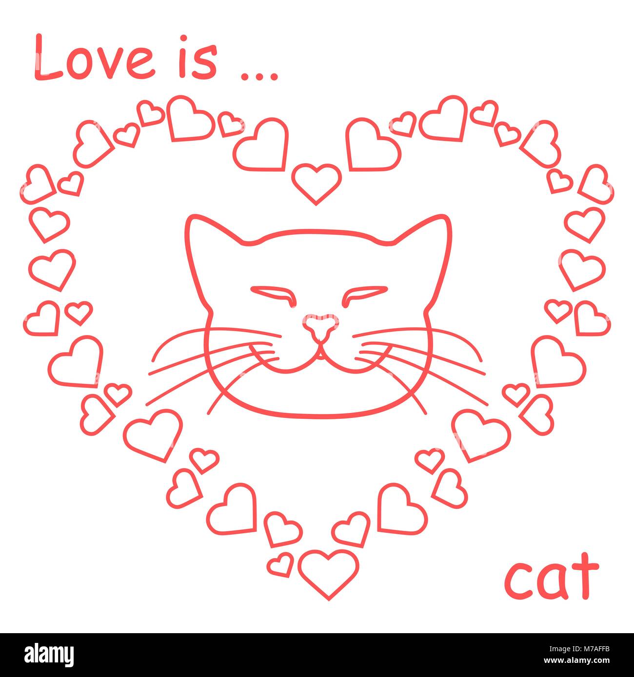 Heart composed of many hearts and cute cat. Design for banner, poster ...