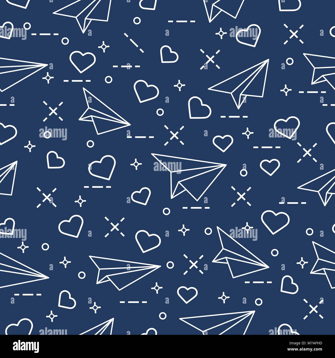 Cute seamless pattern with paper airplane and hearts. Template for ...